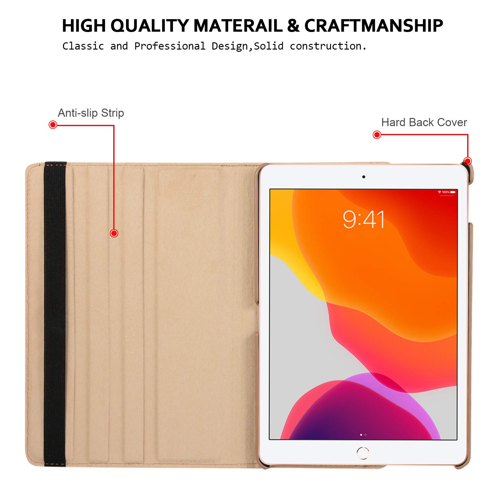 Rotating Case for iPad Pro 12.9-inch 1st & 2nd Generation (2015/2017), Techcircle Slim Premium PU Leather Smart Cover Multi-Angle Viewing Stand Folio Magnetic Hard Shell Protective Case, Off-White