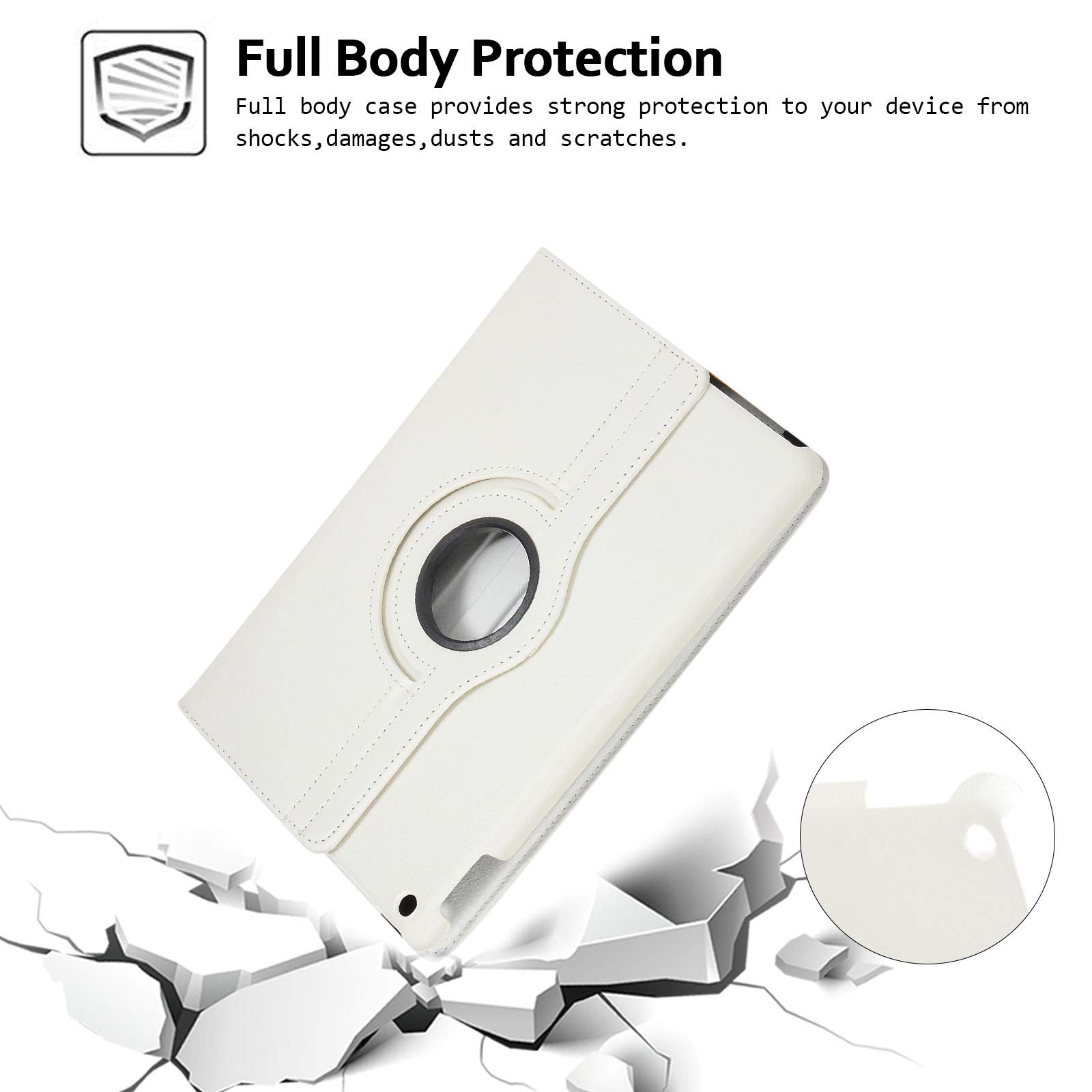 Rotating Case for iPad Pro 12.9-inch 1st & 2nd Generation (2015/2017), Techcircle Slim Premium PU Leather Smart Cover Multi-Angle Viewing Stand Folio Magnetic Hard Shell Protective Case, Off-White