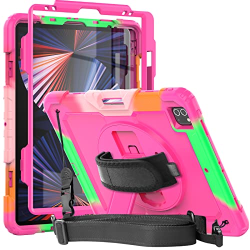 Herize Case Compatibility with iPad 12.9 6th/5th/4th Generation with Screen Protector Pen Holder Swivel Stand Shoulder Strap | Full Body High Impact Resistant Kidsproof Drop Protection