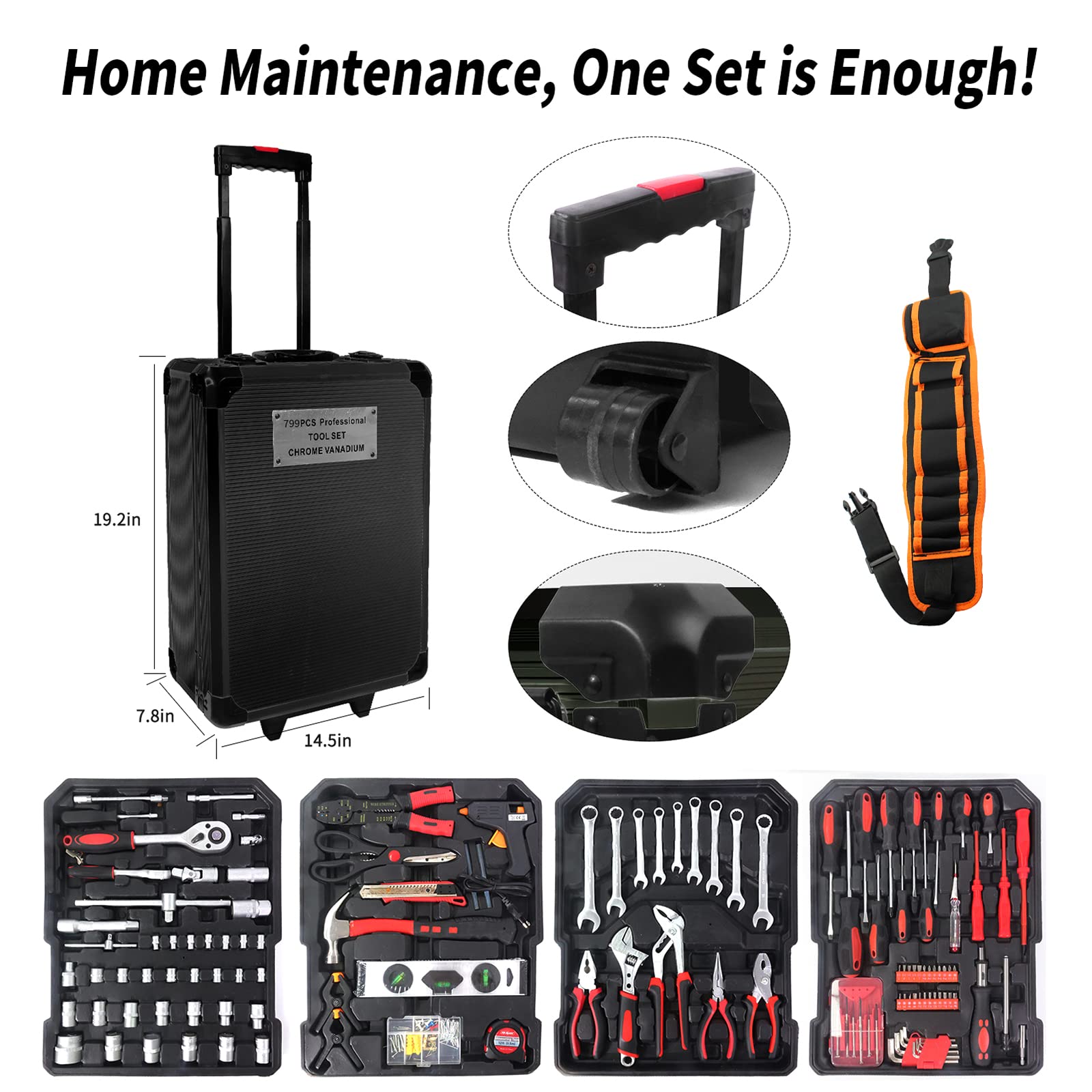 Tool Set with Tool Box, Household Tool Kit, General Home/Auto Repair Tool Set, Storage Case Socket Wrench Sets for Home Maintenance, Perfect for Handyman, Homeowner, Dryer(Black)