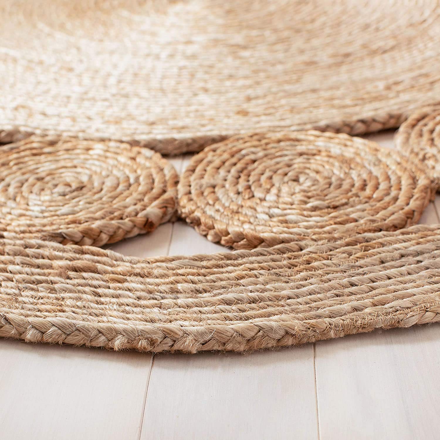 THE PIKKU INTERNATIONAL - Rug Round Jute Hand Woven Circle Design Area Rug Natural Beige Carpet (11 X 11 Feet)