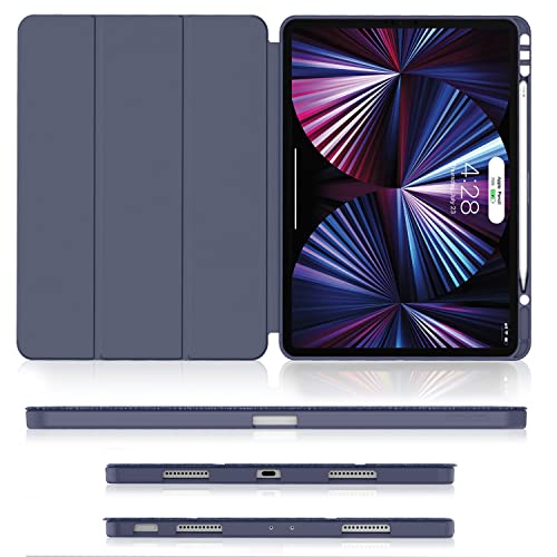 Soke Case for iPad Air 13 Inch M3/M2（2025/2024 & iPad Pro 12.9 Inch 6th/5th (2022/2021) with Pencil Holder - [Full Body Protection + Auto Wake/Sleep],Soft TPU Back Cover, DarkBlue