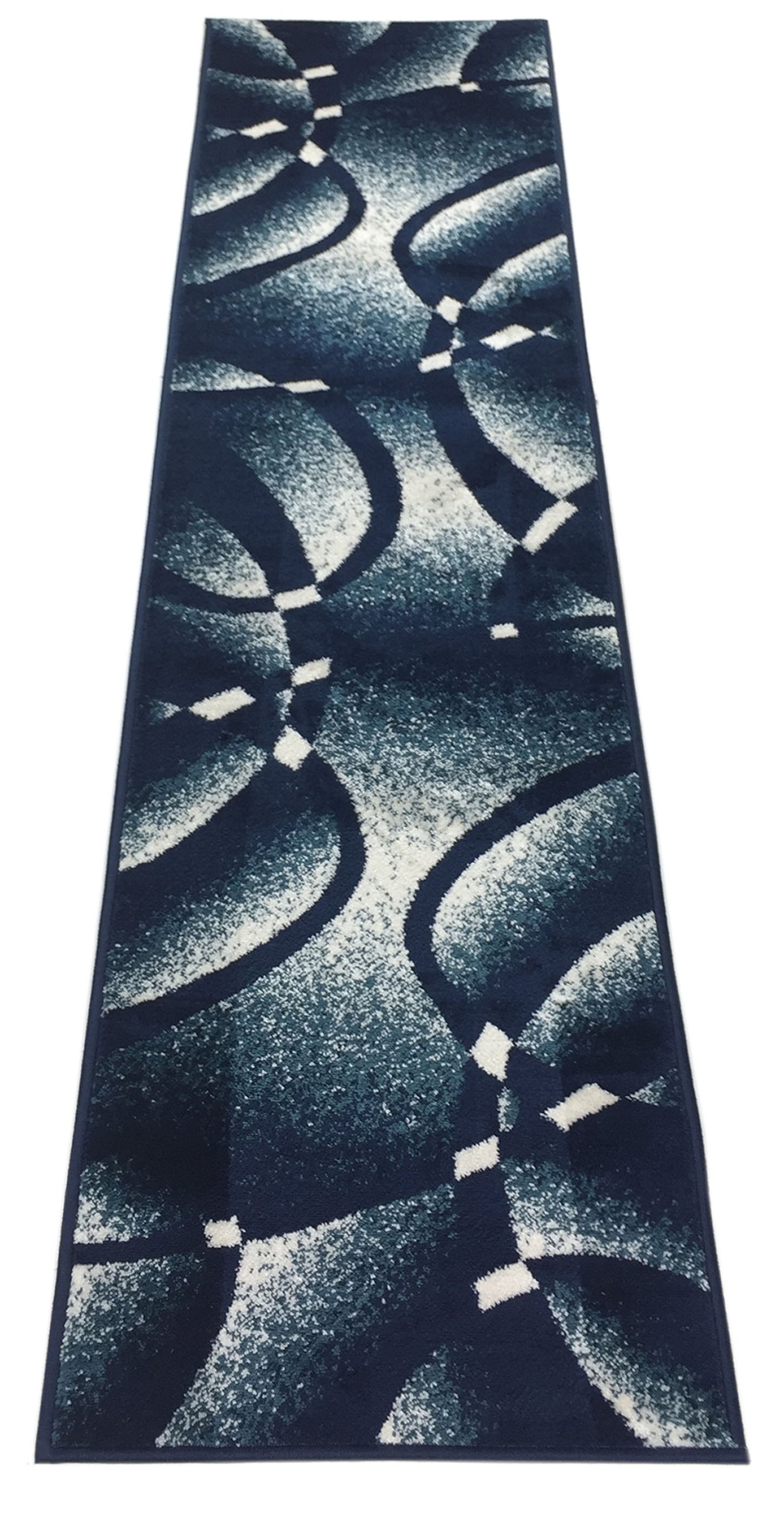 Comfy Collection Stripes Swirl Abstract Design Area Rug Modern Contemporary Rug 2 Color Options (Navy Blue, 1'10" x 6'11")