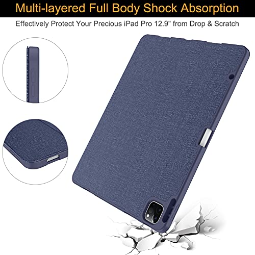 Soke Case for iPad Air 13 Inch M3/M2（2025/2024 & iPad Pro 12.9 Inch 6th/5th (2022/2021) with Pencil Holder - [Full Body Protection + Auto Wake/Sleep],Soft TPU Back Cover, DarkBlue