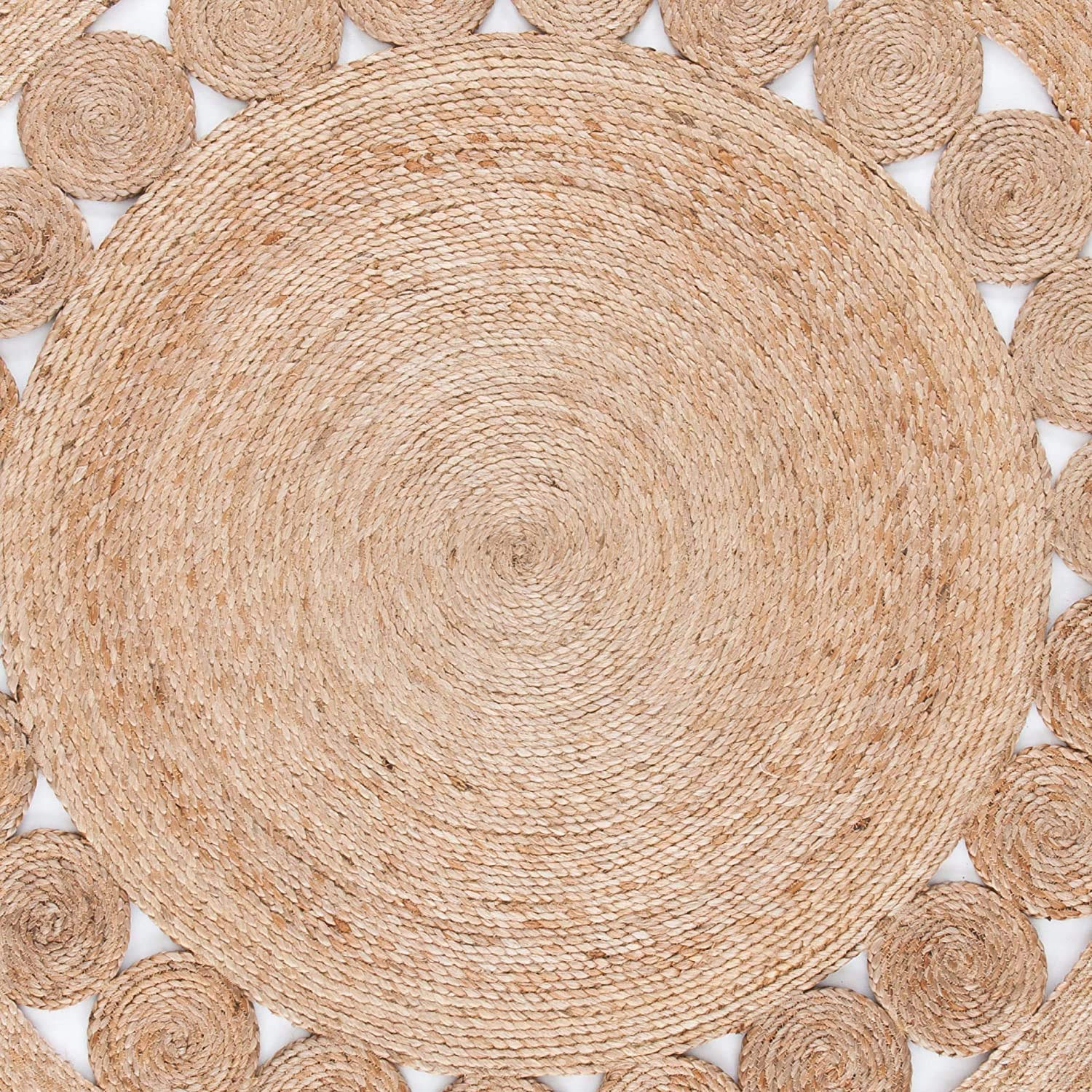 THE PIKKU INTERNATIONAL - Rug Round Jute Hand Woven Circle Design Area Rug Natural Beige Carpet (11 X 11 Feet)
