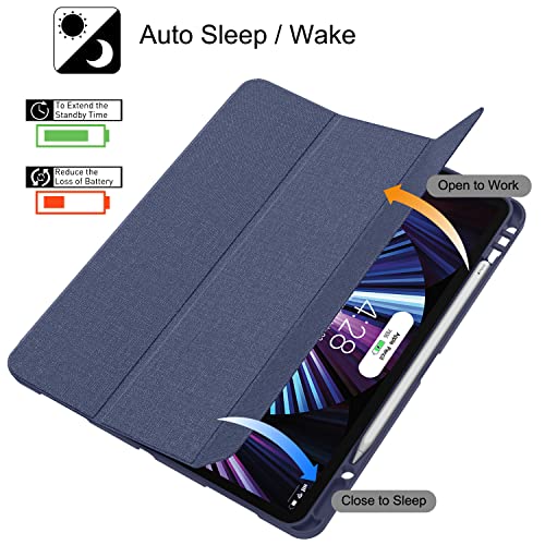Soke Case for iPad Air 13 Inch M3/M2（2025/2024 & iPad Pro 12.9 Inch 6th/5th (2022/2021) with Pencil Holder - [Full Body Protection + Auto Wake/Sleep],Soft TPU Back Cover, DarkBlue