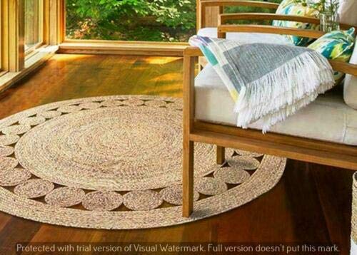 THE PIKKU INTERNATIONAL - Rug Round Jute Hand Woven Circle Design Area Rug Natural Beige Carpet (11 X 11 Feet)