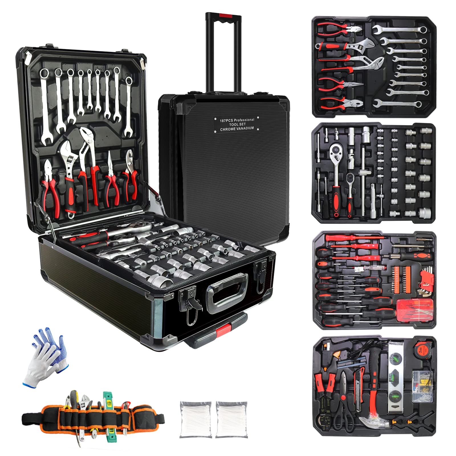 Tool Set with Tool Box, Household Tool Kit, General Home/Auto Repair Tool Set, Storage Case Socket Wrench Sets for Home Maintenance, Perfect for Handyman, Homeowner, Dryer(Black)