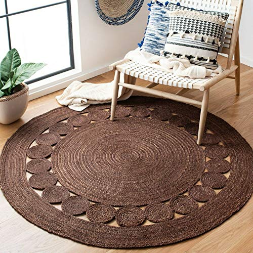 THE PIKKU INTERNATIONAL - Rug Round Jute Hand Woven Circle Design Area Rug Brown Color Carpet (11 X 11 Feet)