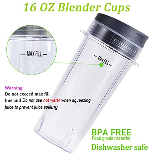 Replacement Parts for Nutri Ninja, 6Fin Blender Male Blade and cups Set for Blender BL660 BL770 BL780 BL740 etc. (6-pack)