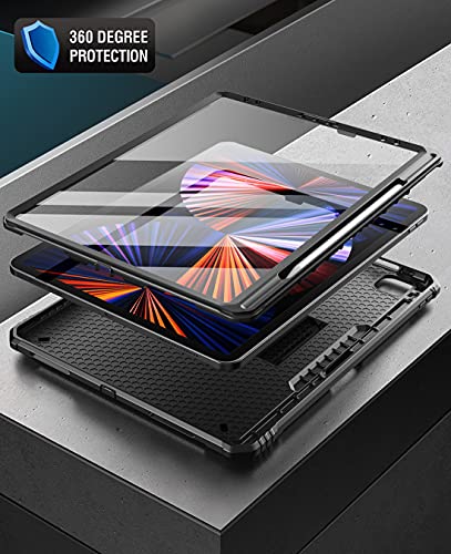 Poetic Revolution Case Designed for iPad Pro 12.9 6th Gen 2022 / 5th Gen 2021/4th Gen 2020/3rd Gen 2018, Full Body Rugged Shockproof Protective Case with Kickstand and Built-in-Screen Protector, Black