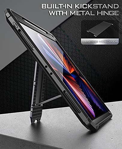 Poetic Revolution Case Designed for iPad Pro 12.9 6th Gen 2022 / 5th Gen 2021/4th Gen 2020/3rd Gen 2018, Full Body Rugged Shockproof Protective Case with Kickstand and Built-in-Screen Protector, Black