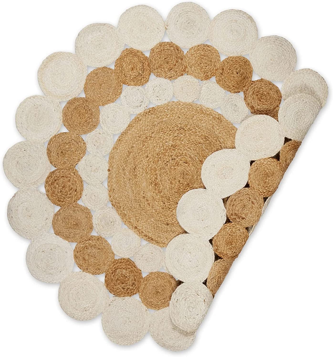 THE PIKKU INTERNATIONAL - Rug Round Jute Hand Woven Circle Design Area Rug Beige and White Color Carpet (11 X 11 Feet)