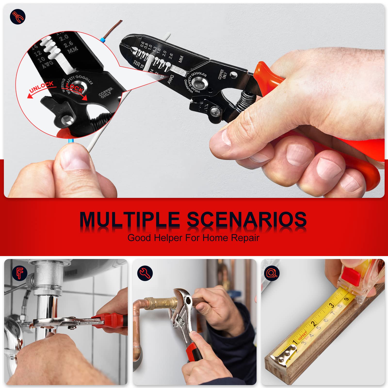 GoYwato Home Tool Kit 287PCs - Complete Repair General Hand Tool Set for Men Women - Household Tool Kit for Home Improvement with Hammer & Pliers Set & Ratchet Wrench & Socket & Portable Tool Box Case