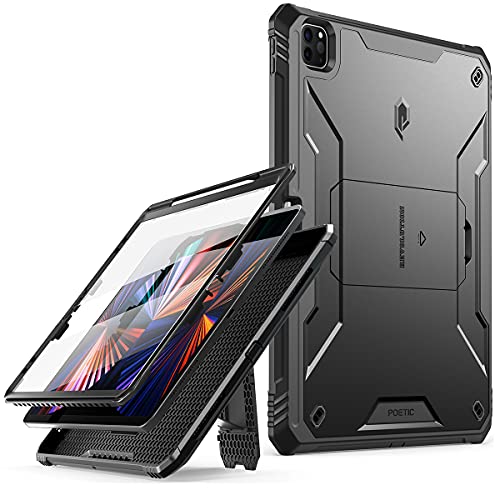Poetic Revolution Case Designed for iPad Pro 12.9 6th Gen 2022 / 5th Gen 2021/4th Gen 2020/3rd Gen 2018, Full Body Rugged Shockproof Protective Case with Kickstand and Built-in-Screen Protector, Black
