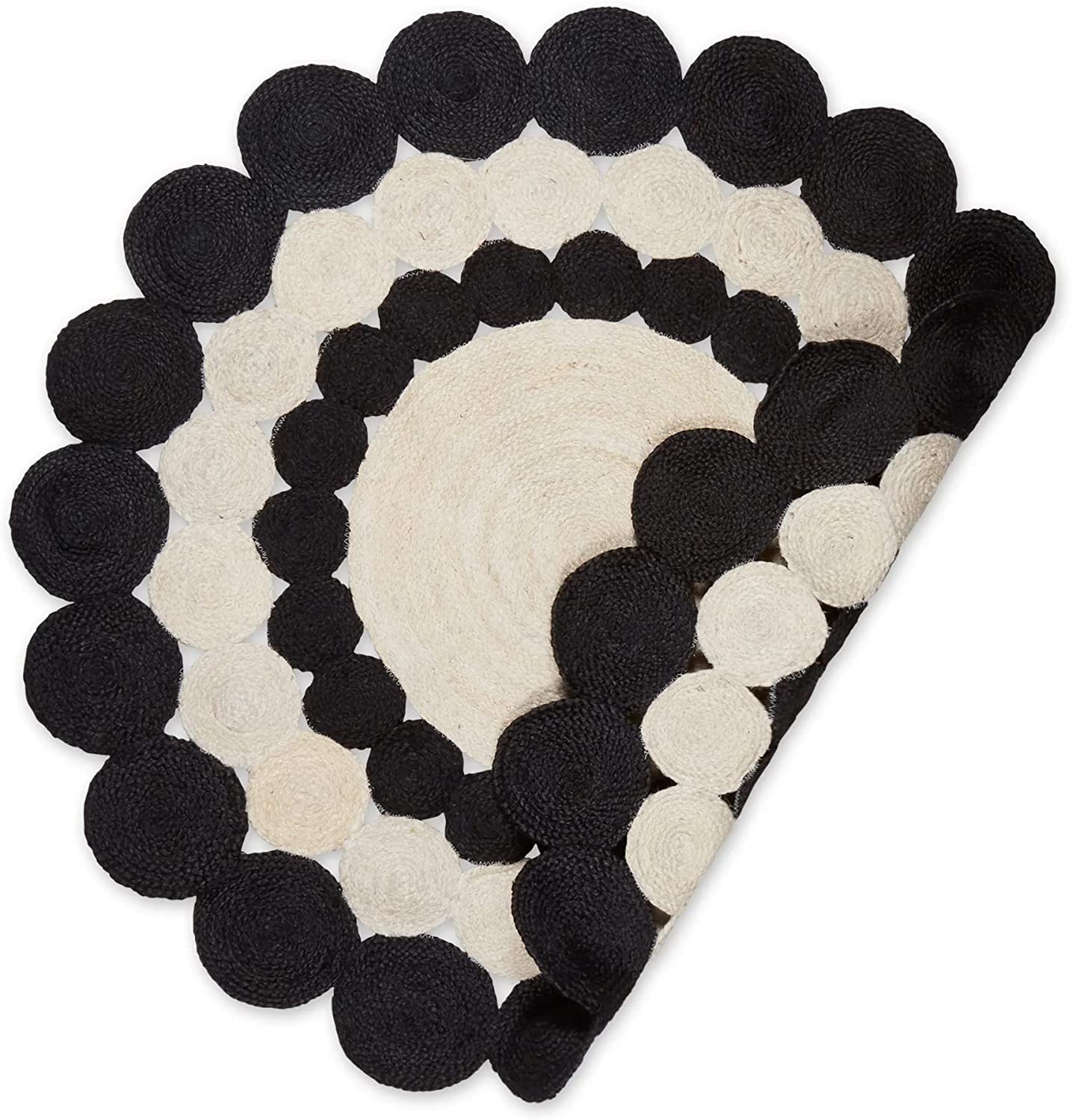 THE PIKKU INTERNATIONAL - Rug Round Jute Hand Woven Circle Design Area Rug White and Black Color Carpet (11 X 11 Feet)