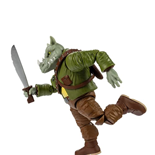 The Loyal Subjects BST AXN Teenage Mutant Ninja Turtles Rocksteady 5" Action Figure with Accessories, Multicolored