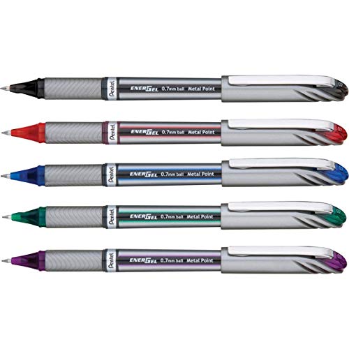 Pentel EnerGel NV Gel Ink Pen, Medium Point, Metal Tip, Assorted Ink, 5 Pack (BL27BP5M)