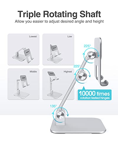 elitehood Aluminum iPad Stand, Adjustable iPad Stand Holder for Desk, Desktop Tablet Stand Dock for iPad Pro 12.9 11, iPad Air Mini 4 5 and More 4-13.5 inches Tablets, Silver