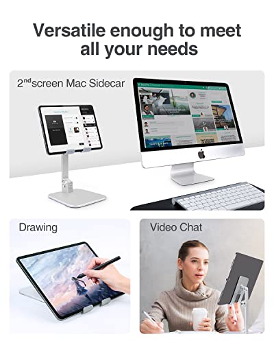 elitehood Aluminum iPad Stand, Adjustable iPad Stand Holder for Desk, Desktop Tablet Stand Dock for iPad Pro 12.9 11, iPad Air Mini 4 5 and More 4-13.5 inches Tablets, Silver