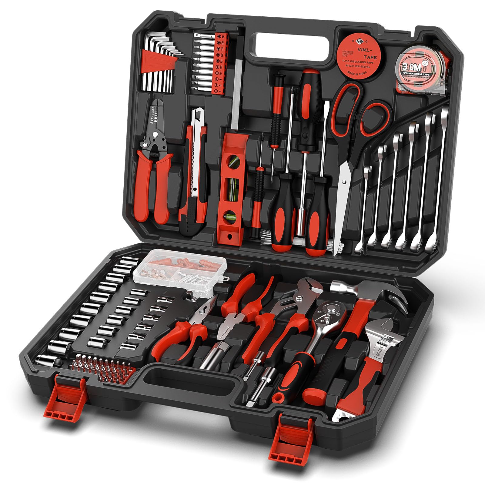GoYwato Home Tool Kit 287PCs - Complete Repair General Hand Tool Set for Men Women - Household Tool Kit for Home Improvement with Hammer & Pliers Set & Ratchet Wrench & Socket & Portable Tool Box Case