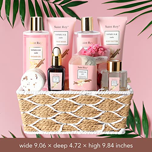 Spa Gift Basket Vanilla Oat 14 Pcs Bath Scents for Women,Bath Gift Set Enriched Shea Butter. Home Spa with Shower Gel, Body Oil, Diffuser, Shower Steamer & More for Mom