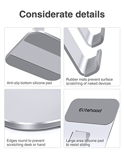elitehood Aluminum iPad Stand, Adjustable iPad Stand Holder for Desk, Desktop Tablet Stand Dock for iPad Pro 12.9 11, iPad Air Mini 4 5 and More 4-13.5 inches Tablets, Silver