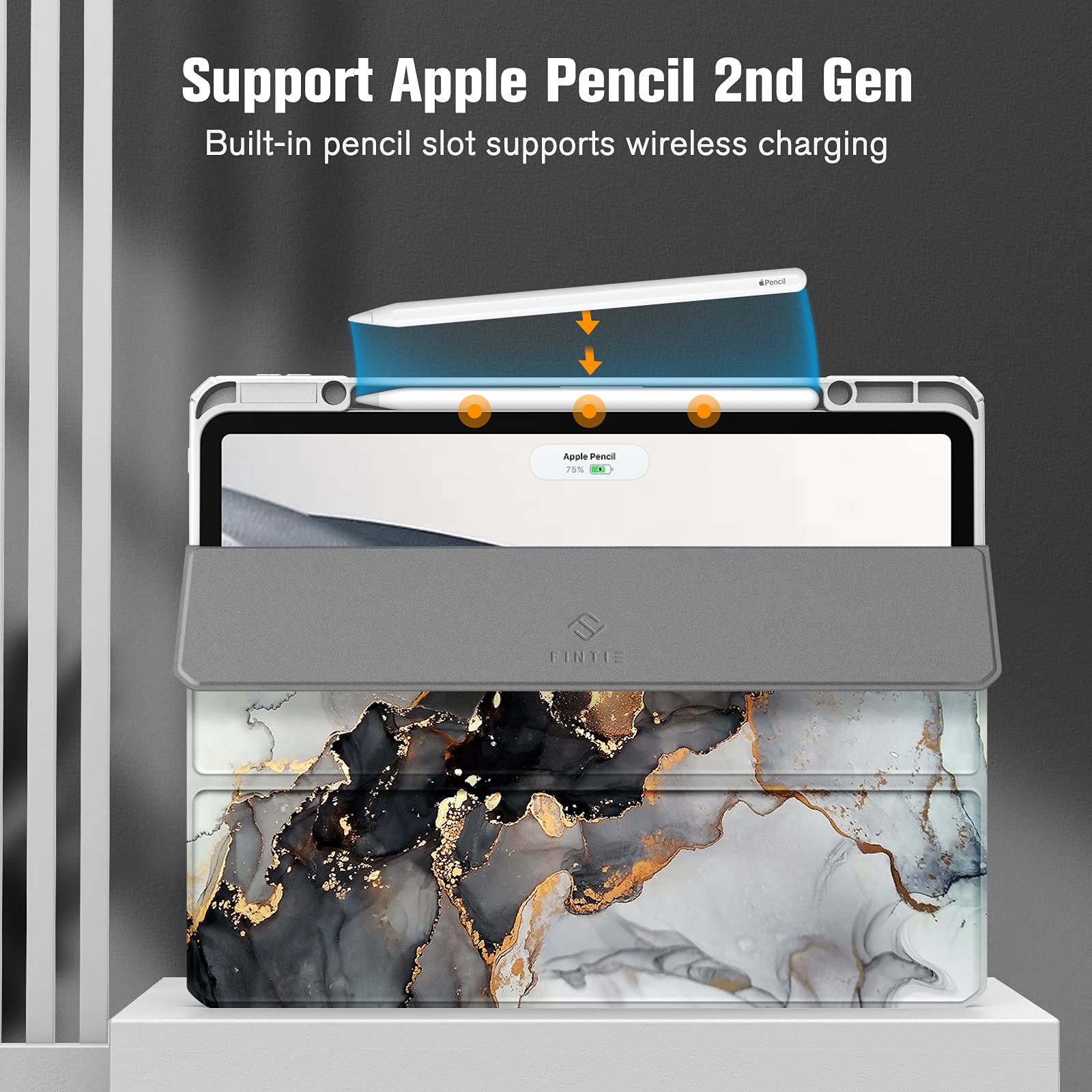 Fintie Hybrid Slim Case for iPad Pro 12.9-inch 6th Generation 2022, [Built-in Pencil Holder] Shockproof Cover w/Clear Transparent Back Shell, Also Fit iPad Pro 12.9" 5th/4th/3rd Gen, Cloudy Marble