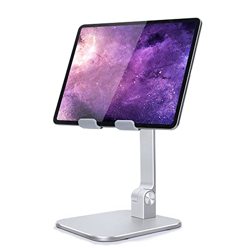 elitehood Aluminum iPad Stand, Adjustable iPad Stand Holder for Desk, Desktop Tablet Stand Dock for iPad Pro 12.9 11, iPad Air Mini 4 5 and More 4-13.5 inches Tablets, Silver
