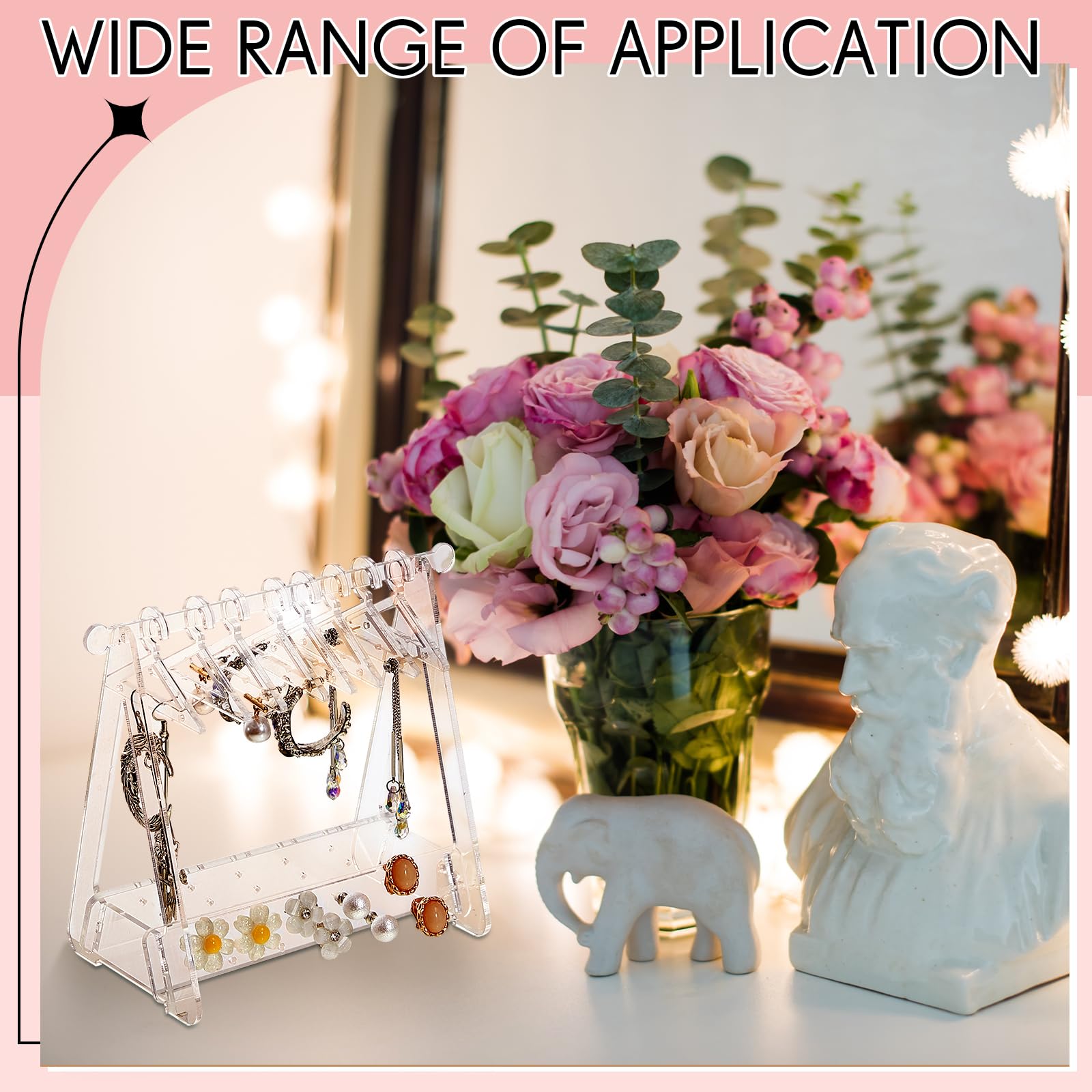 Kigley 4 Pcs Acrylic Earring Hanger Rack Earring Holder Stand Earring Display Each 52 Hole with 8 Mini Hangers Clear Hanging Jewelry Ear Studs Dangle Organizer for Women Girls, 5.31 x 5.31 x 3.27 Inch