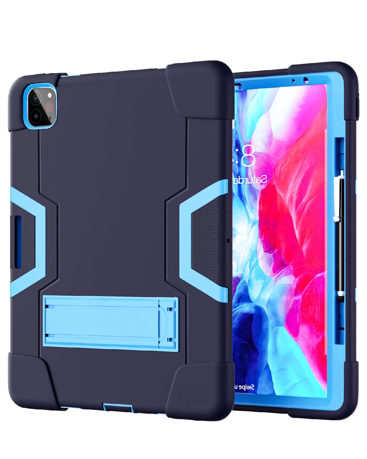 iPad Pro 12.9" Case 2022 2021 2020 2018,AICase Heavy Duty Hybrid Shockproof Hard Cover Rubber Stand with Screen Protector+Stytus for Apple iPad Pro 12.9-inch (6th,5th, 4th & 3rd Gen)