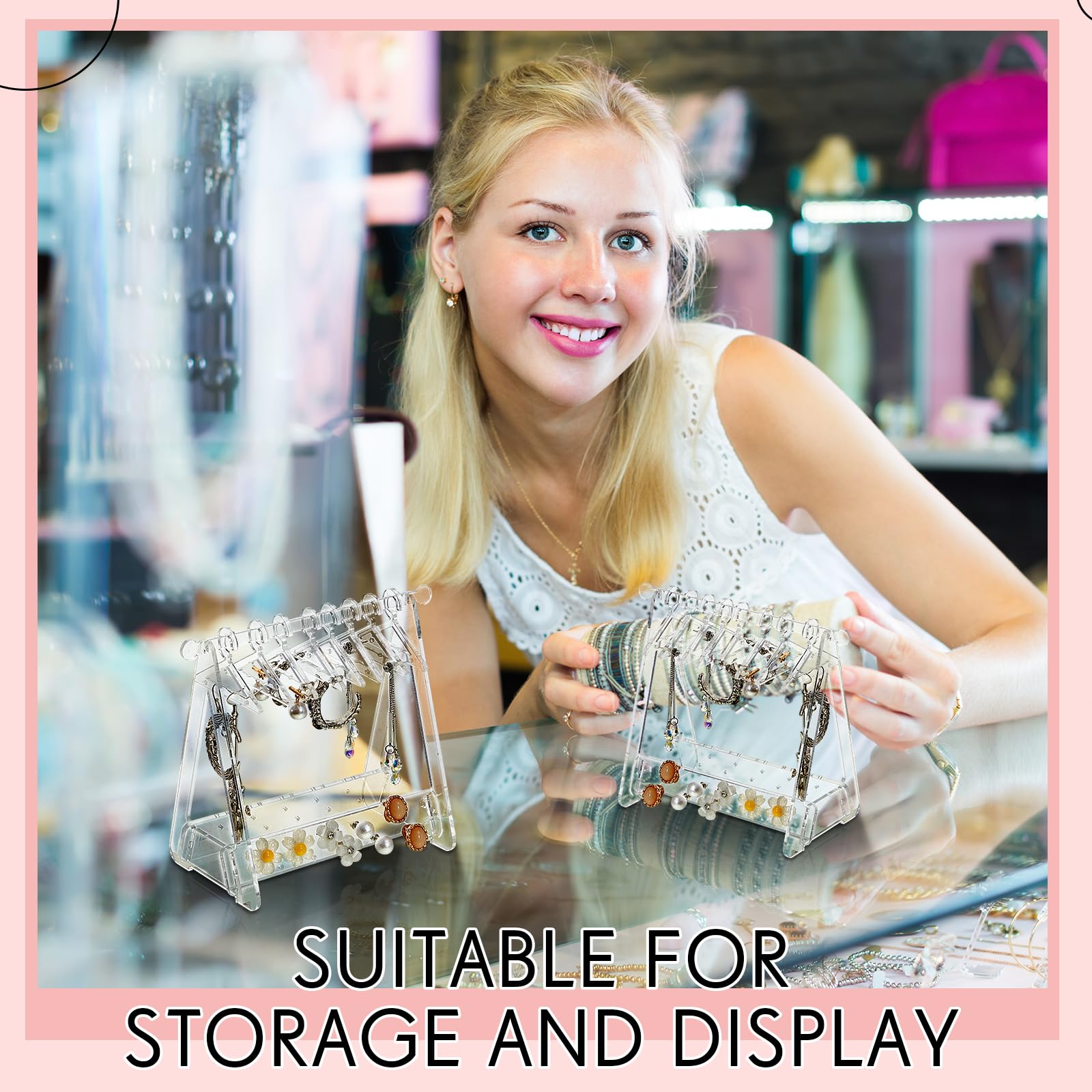 Kigley 4 Pcs Acrylic Earring Hanger Rack Earring Holder Stand Earring Display Each 52 Hole with 8 Mini Hangers Clear Hanging Jewelry Ear Studs Dangle Organizer for Women Girls, 5.31 x 5.31 x 3.27 Inch
