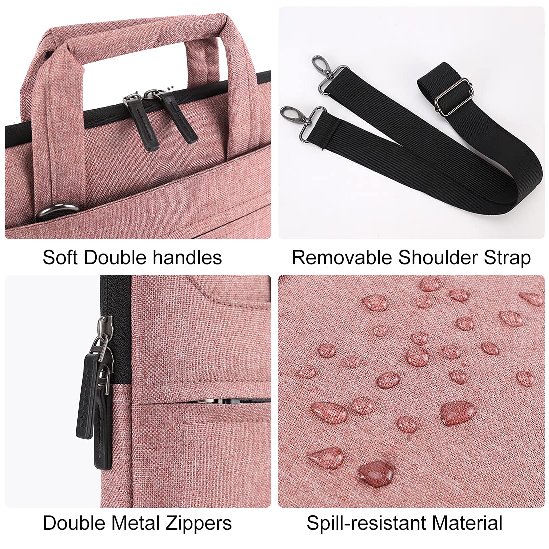 DOMISO 11.6-13 inch Laptop Bag Business Briefcase Water-resistant Notebook Messenger Shoulder Bag for 13" MacBook Pro/12.9" iPad Pro/13 MacBook Air Retina/12.3" Microsoft Surface Pro Pro 4 6,Pink