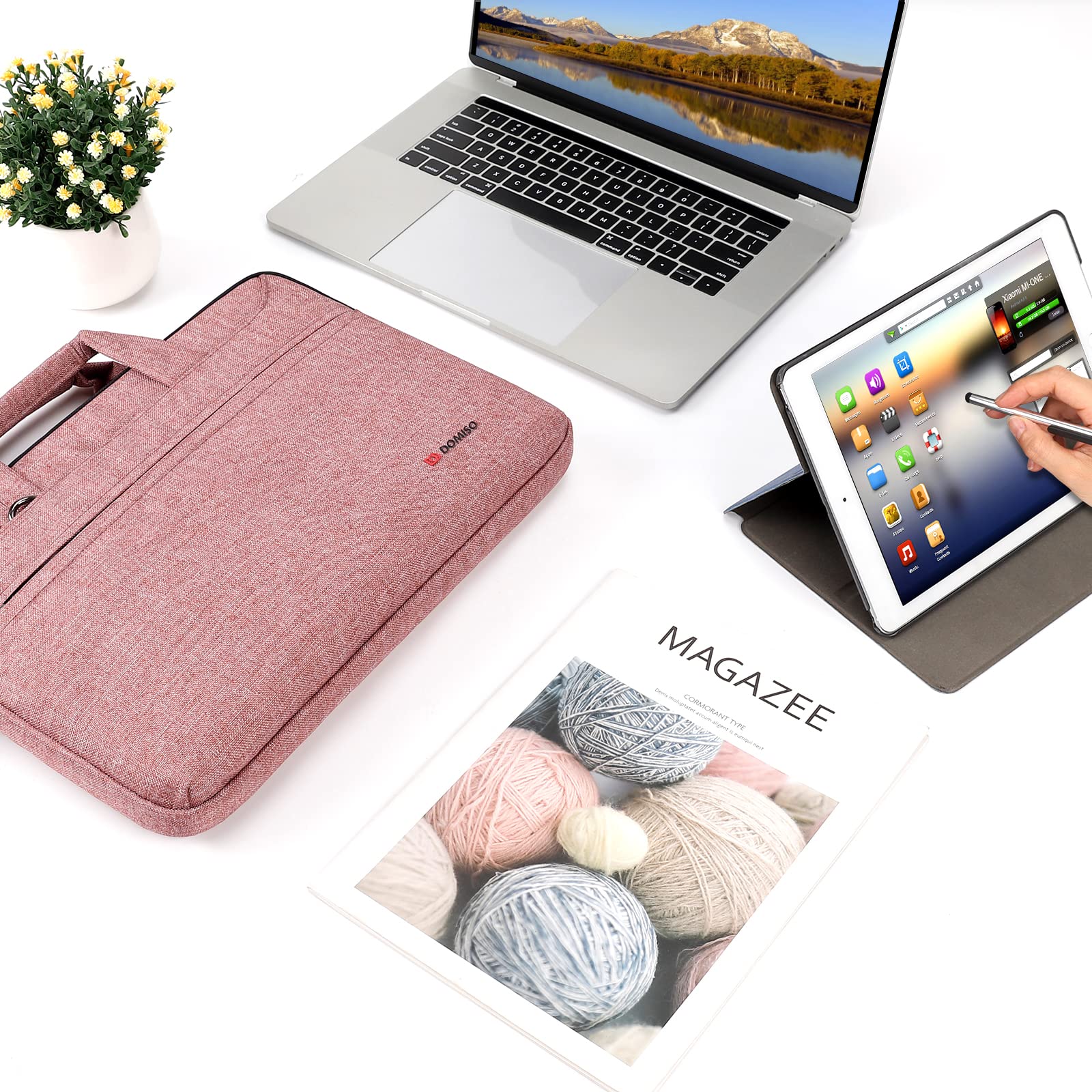 DOMISO 11.6-13 inch Laptop Bag Business Briefcase Water-resistant Notebook Messenger Shoulder Bag for 13" MacBook Pro/12.9" iPad Pro/13 MacBook Air Retina/12.3" Microsoft Surface Pro Pro 4 6,Pink