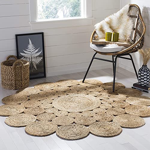 THE PIKKU INTERNATIONAL - Rug Round Jute Hand Woven Circle Design Area Rug Natural Beige Carpet (11 X 11 Feet)