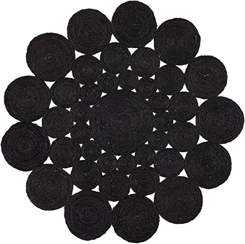 THE PIKKU INTERNATIONAL - Rug Round Jute Hand Woven Circle Design Area Rug Black Dye Carpet (11 X 11 Feet)