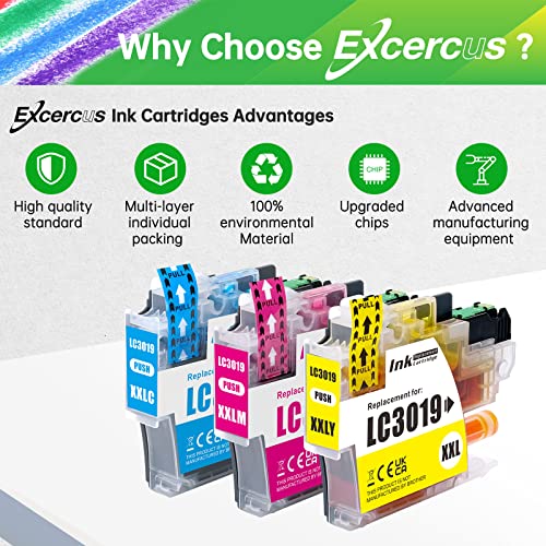 EXCERCUS Compatible LC3019 XXL Ink Cartridges Replacement Work for Brother MFC-J6530DW MFC-J6930DW MFC-J6730DW MFC-J5330DW Printer 3-Pack (1LC3019C, 1LC3019M, 1LC3019Y)