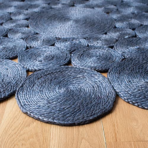 THE PIKKU INTERNATIONAL - Rug Round Jute Hand Woven Circle Design Area Rug Blue Dye Carpet (11 X 11 Feet)