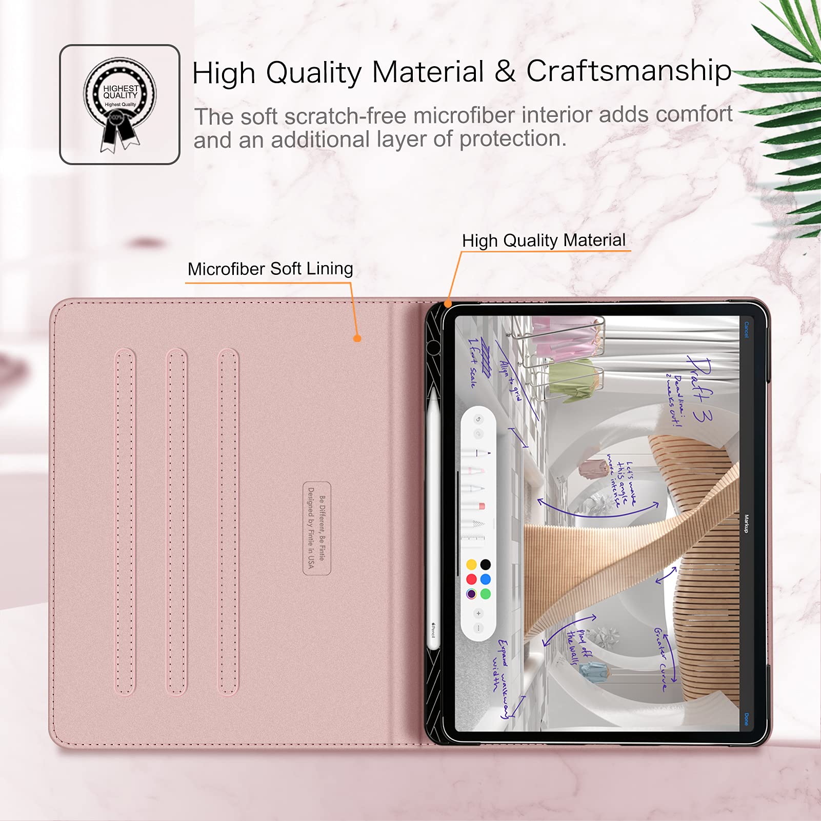 Fintie Folio Case for iPad Pro 12.9" 6th Generation 2022, Multi-Angle Smart Stand Cover w/Pencil Holder & Pocket, Also Fit iPad Pro 12.9 2021 5th & 2020 4th & 2018 3rd Gen, Dreamy Marble