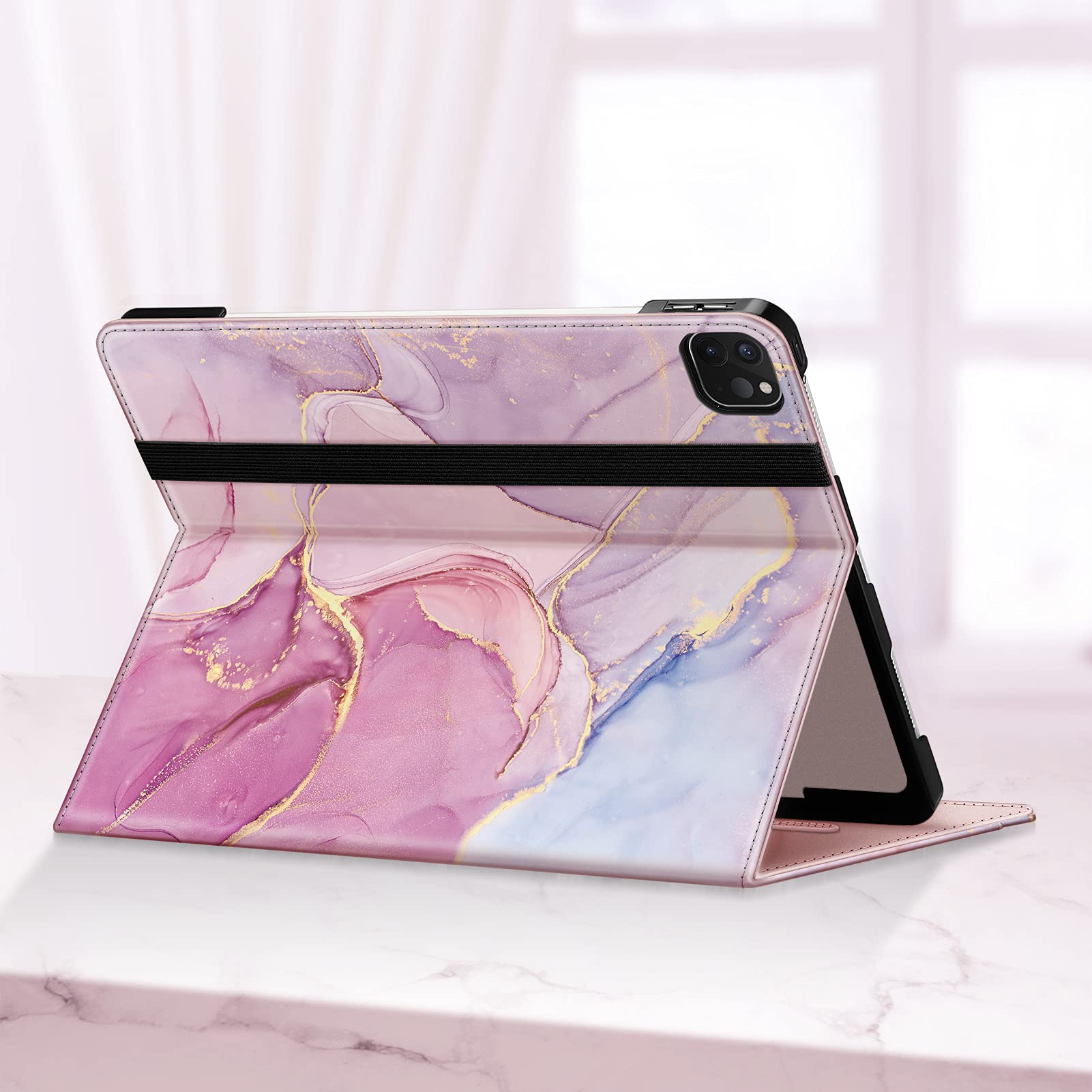 Fintie Folio Case for iPad Pro 12.9" 6th Generation 2022, Multi-Angle Smart Stand Cover w/Pencil Holder & Pocket, Also Fit iPad Pro 12.9 2021 5th & 2020 4th & 2018 3rd Gen, Dreamy Marble