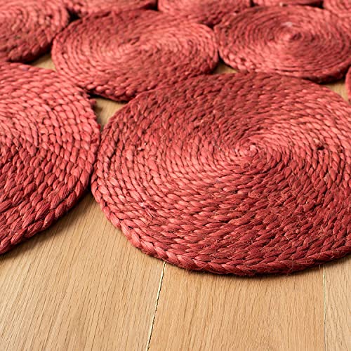 THE PIKKU INTERNATIONAL - Rug Round Jute Hand Woven Circle Design Area Rug Red Dye Carpet (11 X 11 Feet)
