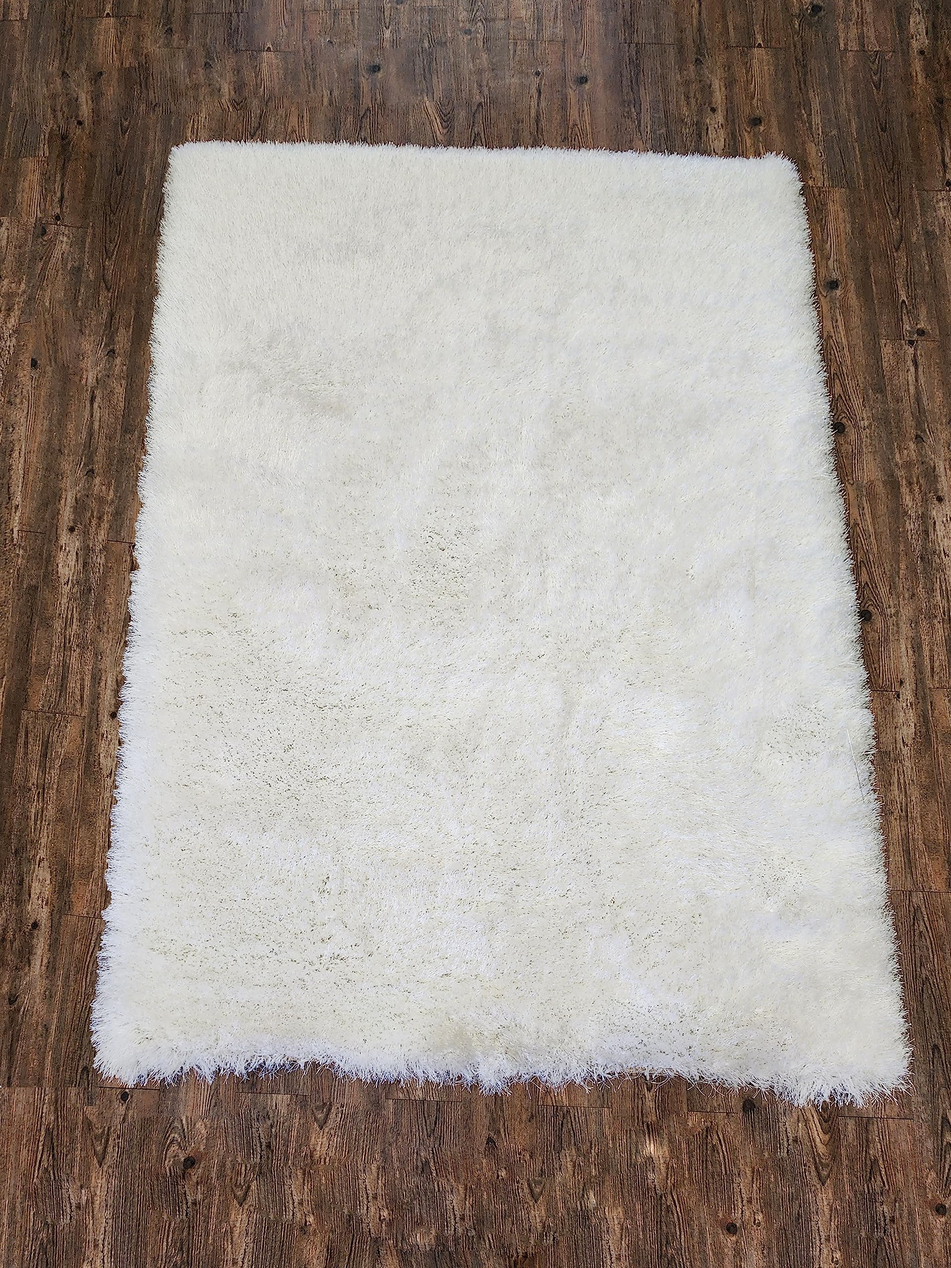 Brilliant Shag Snow White Rug - Indoor Home Living Room Carpet, Size: 7'6" x 10'3", Soft, Plush Rug
