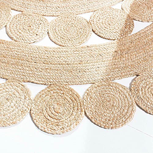 THE PIKKU INTERNATIONAL - Rug Round Jute Hand Woven Circle Design Area Rug Natural Beige Carpet (11 X 11 Feet)