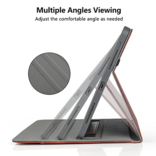 HFcoupe iPad Pro 12.9 Case 6th Generation 2022 / 5th Gen 2021, 12.9 Inch iPad Pro case with Pencil Holder and Pocket, Multiple Angles Viewing Flip Cover Protective Folio Auto Sleep/Wake - Brown