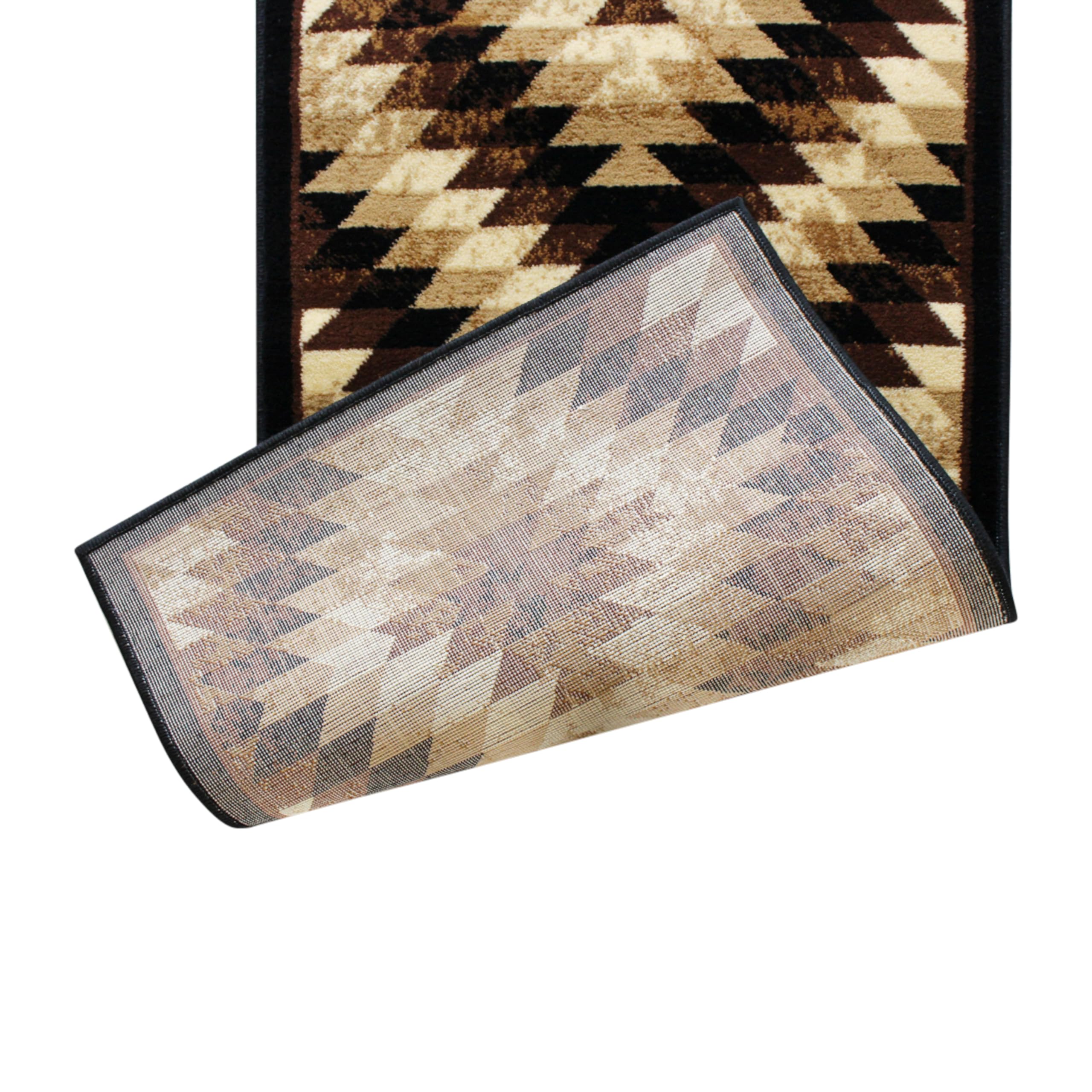 EMMA + OLIVER Olefin Accent Rug - Distressed Southwestern Diamond Motif in Brown, Beige, White & Black - 2x11 - Plush Pile - Jute Backing
