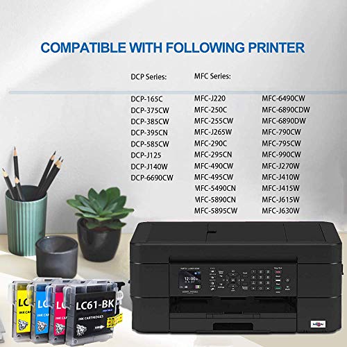 Wolfgray 12PK LC61 Compatible LC61BK LC61C LC61M LC61Y Ink Cartridge for Brother MFC-490CW MFC-495CW MFC-J615W MFC-J630W MFC-790CW MFC-290C DCP-165C DCP-385C DCP-585CW MFC-5490CN MFC-5890CN MFC-6490CW