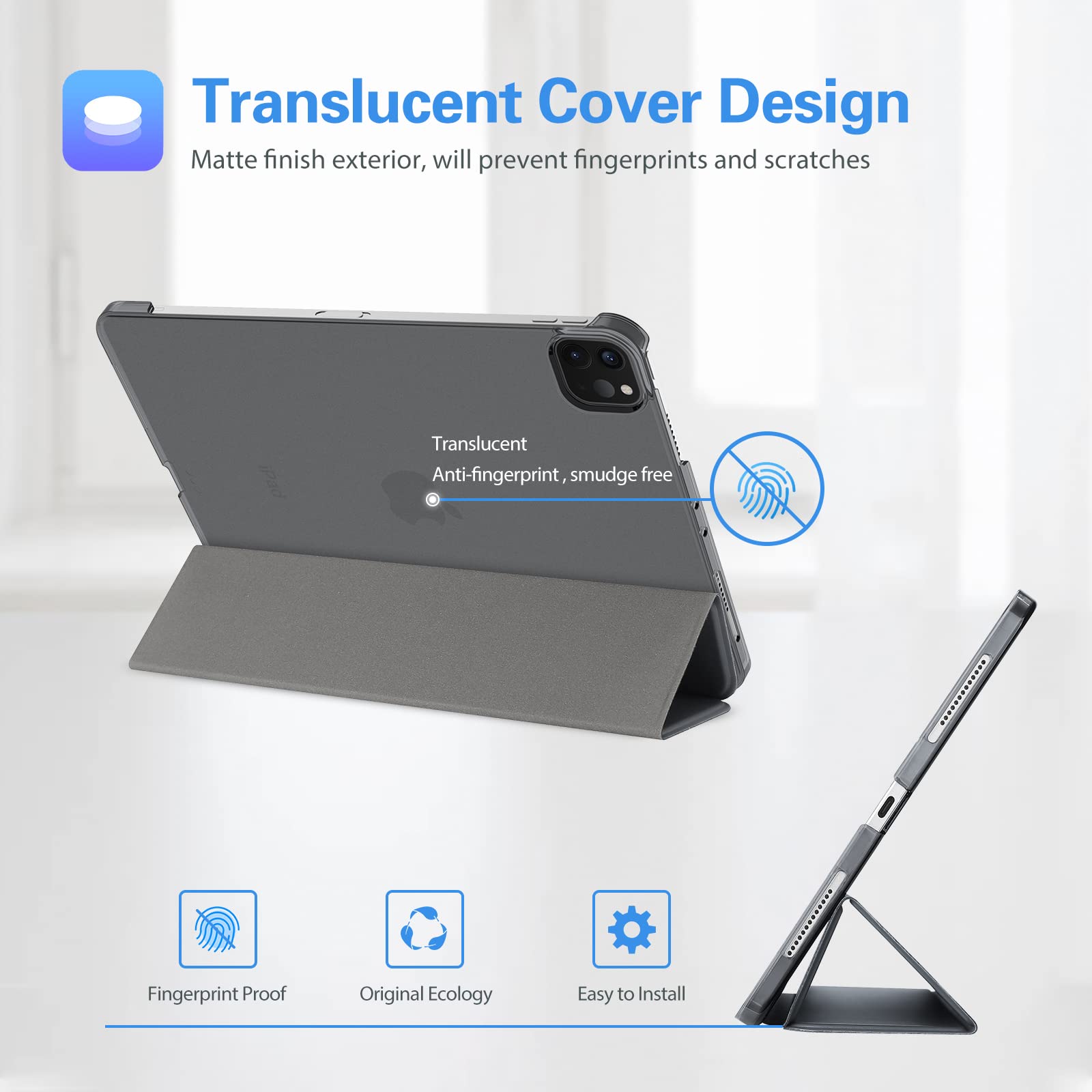 ProCase Smart Case for iPad Pro 12.9 2022/2021/2020/2018, Slim Stand Hard Back Shell Smart Cover for iPad Pro 12.9" 6th Gen/5th Gen/4th Gen/3rd Gen -Grey