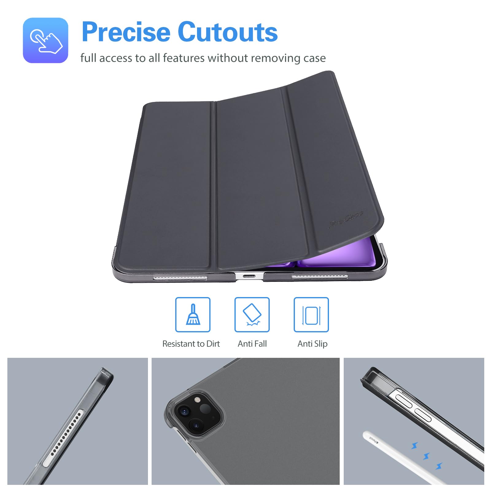 ProCase Smart Case for iPad Pro 12.9 2022/2021/2020/2018, Slim Stand Hard Back Shell Smart Cover for iPad Pro 12.9" 6th Gen/5th Gen/4th Gen/3rd Gen -Grey