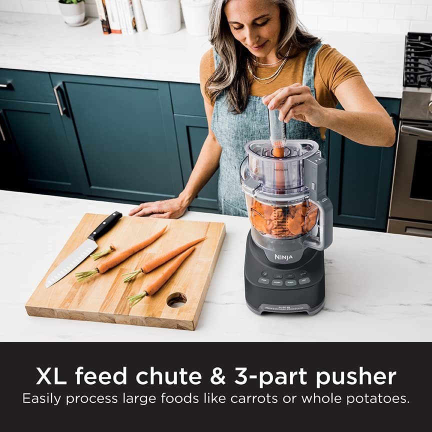 Ninja NF705BRN Professional XL Food Processor, 1200 Peak-Watts. 4 Functions for Chopping, Slicing/Shredding, Purees, Dough. 12-Cup Processor Bowl, 2 Blades/Discs, Feed Chute/Pusher, Storage Box, Black