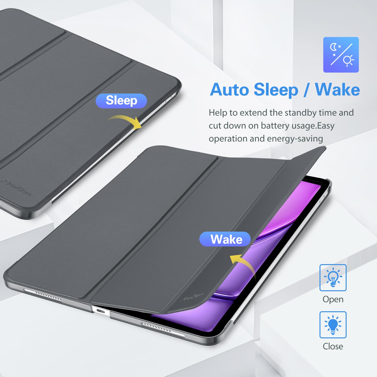 ProCase Smart Case for iPad Pro 12.9 2022/2021/2020/2018, Slim Stand Hard Back Shell Smart Cover for iPad Pro 12.9" 6th Gen/5th Gen/4th Gen/3rd Gen -Grey
